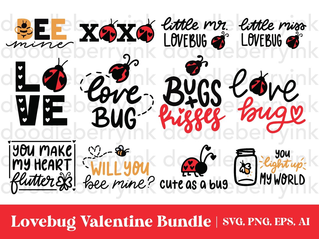 Lovebug Valentine SVG Bundle, Valentine Bug Clipart for Vinyl Printing ...