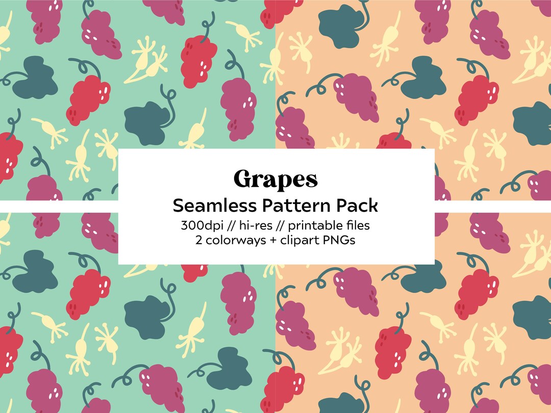 Grapes Digital Scrapbook Paper Bundle, Cute Fruit Seamless Repeat ...