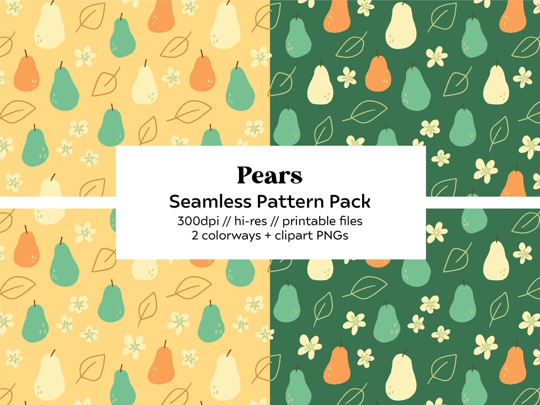 Pears Digital Scrapbook Paper Bundle, Cute Fruit Seamless Repeat ...