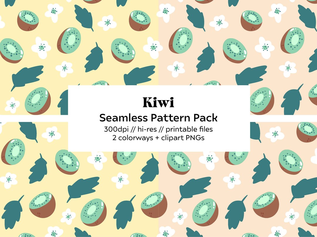 Kiwi Fruit Digital Scrapbook Paper Bundle, Cute Fruit Seamless Repeat ...