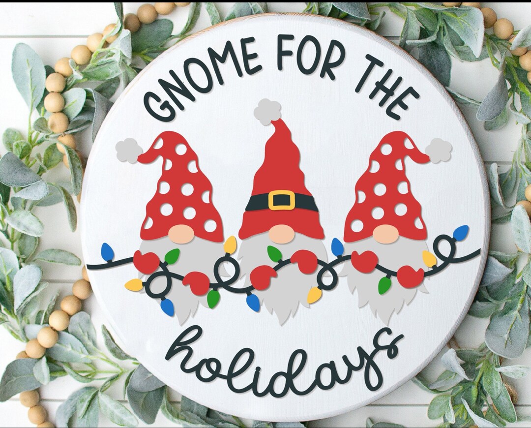 Gnome for the Holidays Christmas Welcome Sign, Round Door Hanger, Round ...