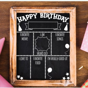 Personalized Chalkboard Framed Birthday Sign, Personalized Happy ...