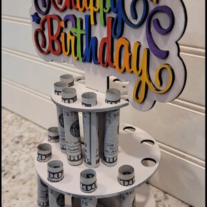 Custom Two-tier Money Cake With Tree Money Holder, Happy Birthday Sign ...