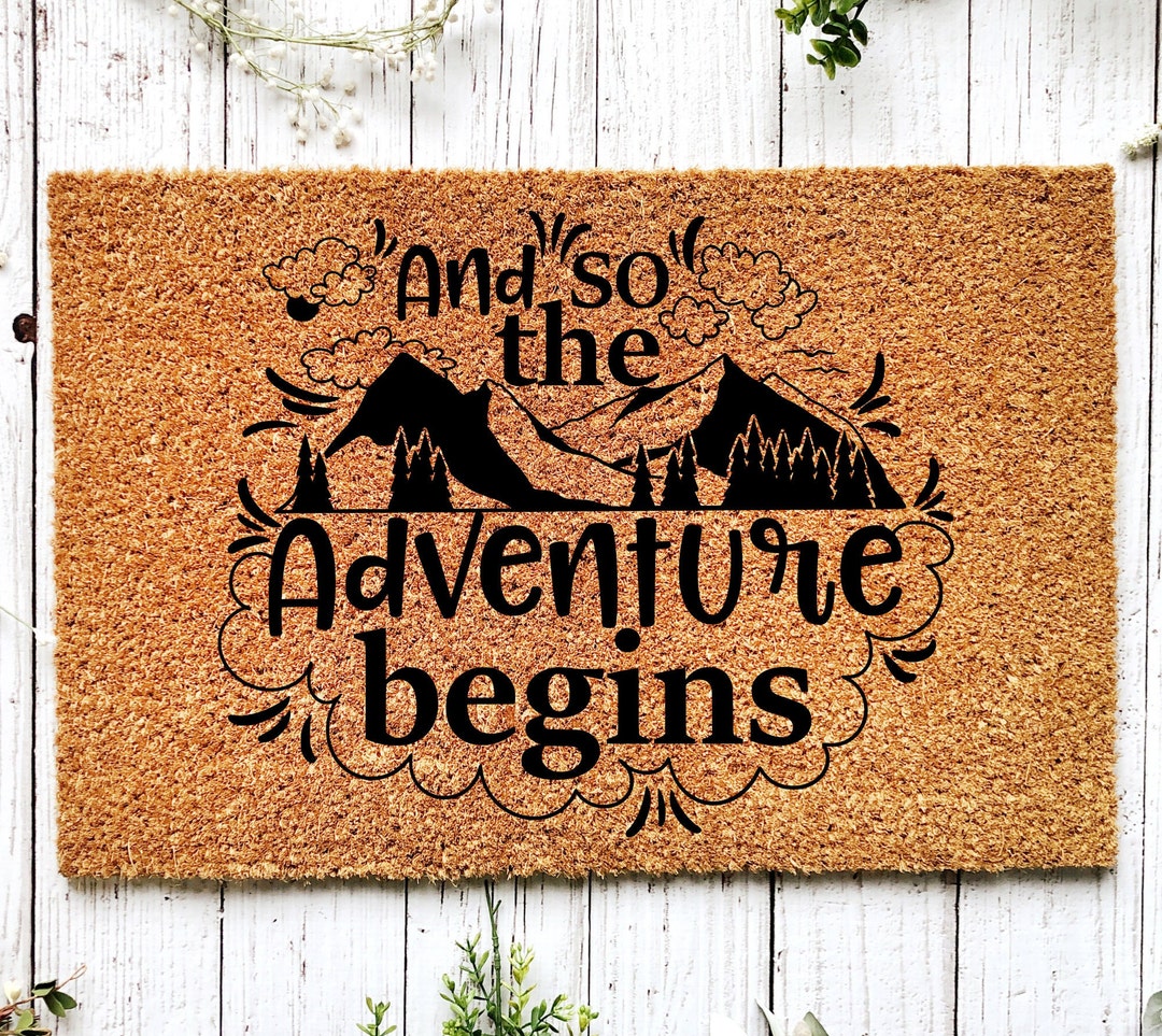 And so Adventure Begins Custom Funny Doormat, Outdoor Coir Camping and ...