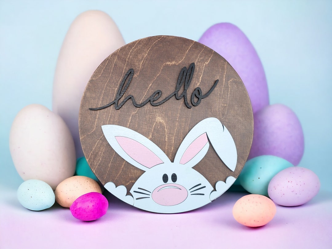 Hello Easter Bunny Front Door Decor, Happy Easter Handmade Home Decor, Easter Holiday Decor ...