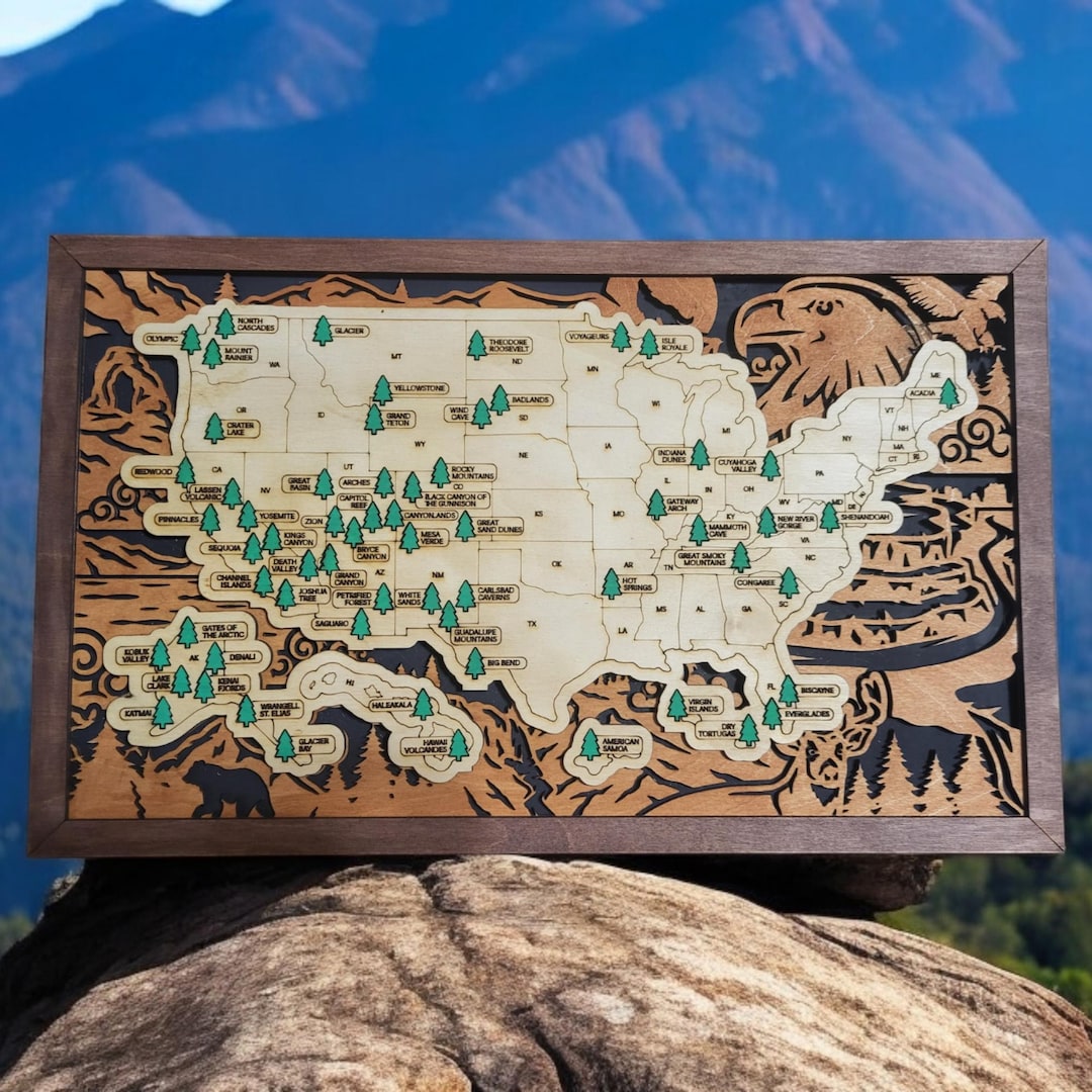Personalized National Park Travel Map, Wooden National Park Sign Gift ...