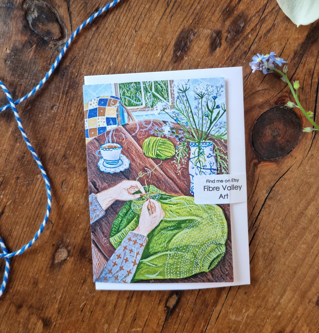 A7 Notelet Card Spring Table Cosy Knitting Illustration - Etsy