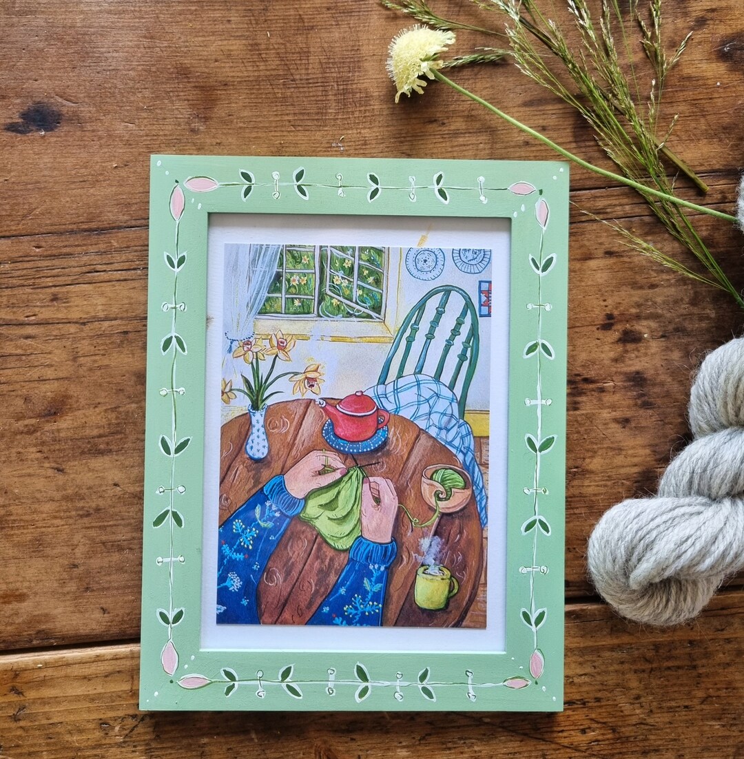 Hand-painted Frame With a Spring Knitting Postcard - 5x7" Aperture ...