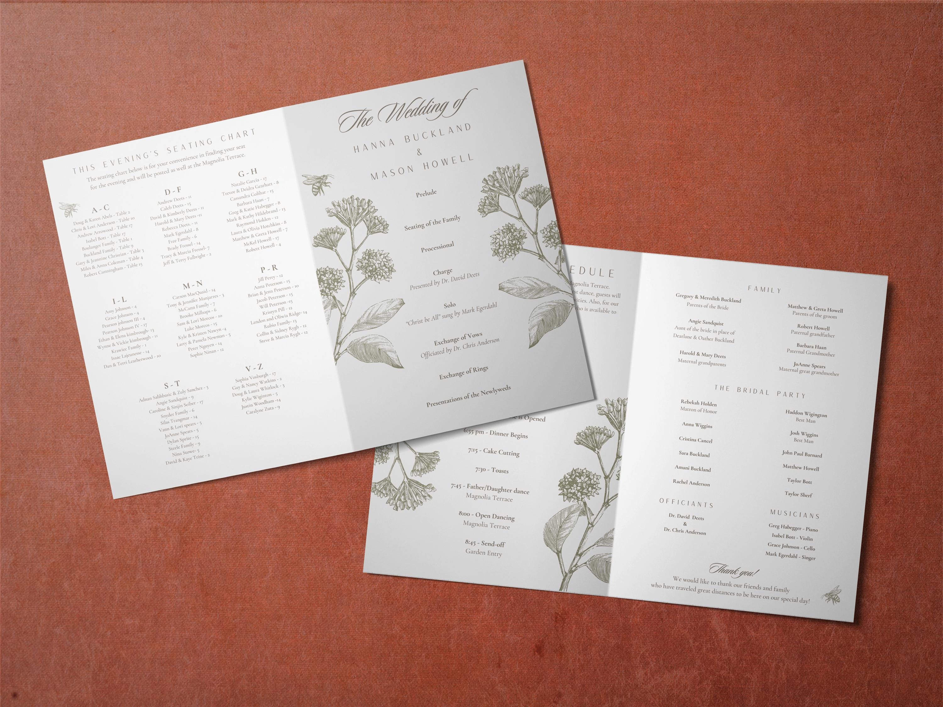 Wedding Program Booklet Template, Garden Theme, Floral 5x7 - Etsy