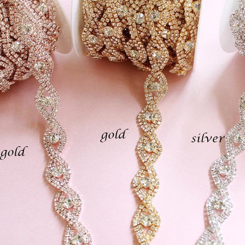 SY Silver Rhinestone Applique Bridal Crystal Trim 1 Yard - Etsy