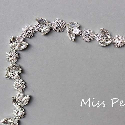 Silver Rhinestone Applique Crystal Trim Rhinestone Trim - Etsy