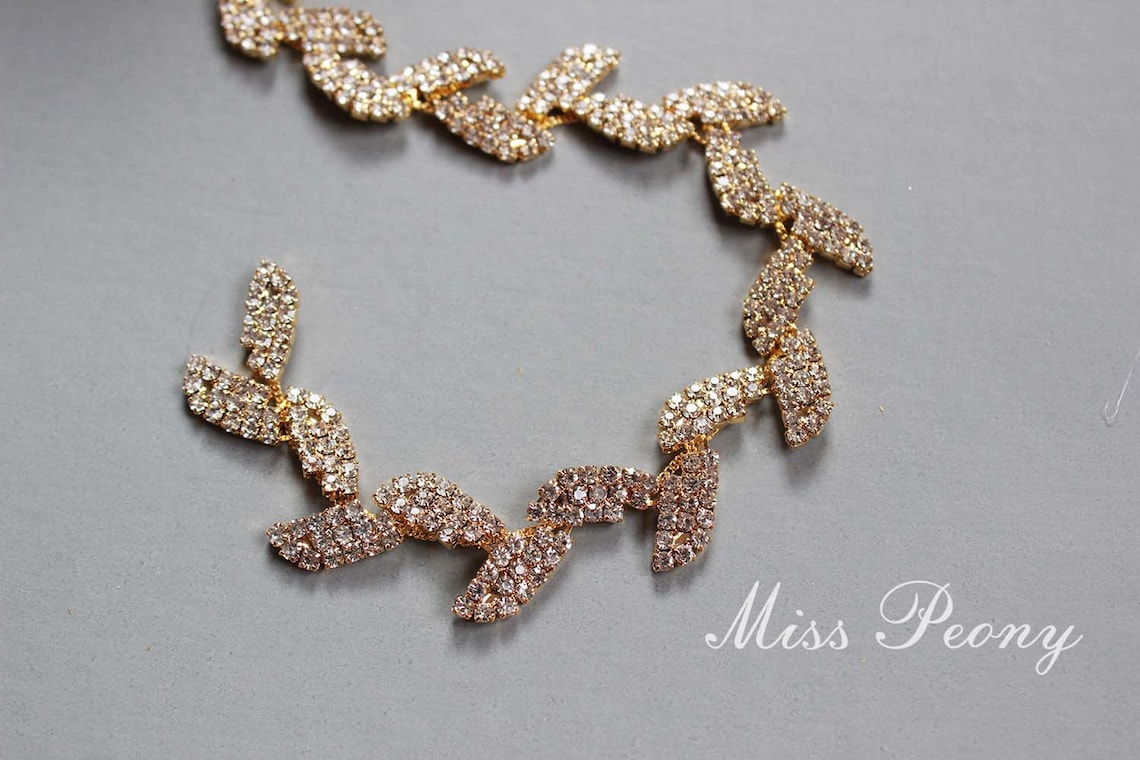 SY Leaf Crystal Trim , Leaf Trim , Bridal Crystal Trim, Rose Gold ...