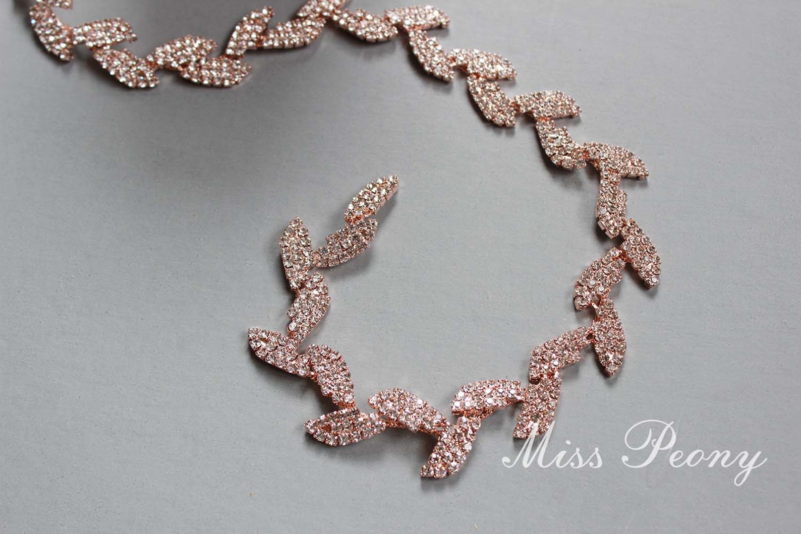 SY Leaf Crystal Trim , Leaf Trim , Bridal Crystal Trim, Rose Gold ...