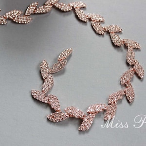 SY Leaf Crystal Trim , Leaf Trim , Bridal Crystal Trim, Rose Gold ...