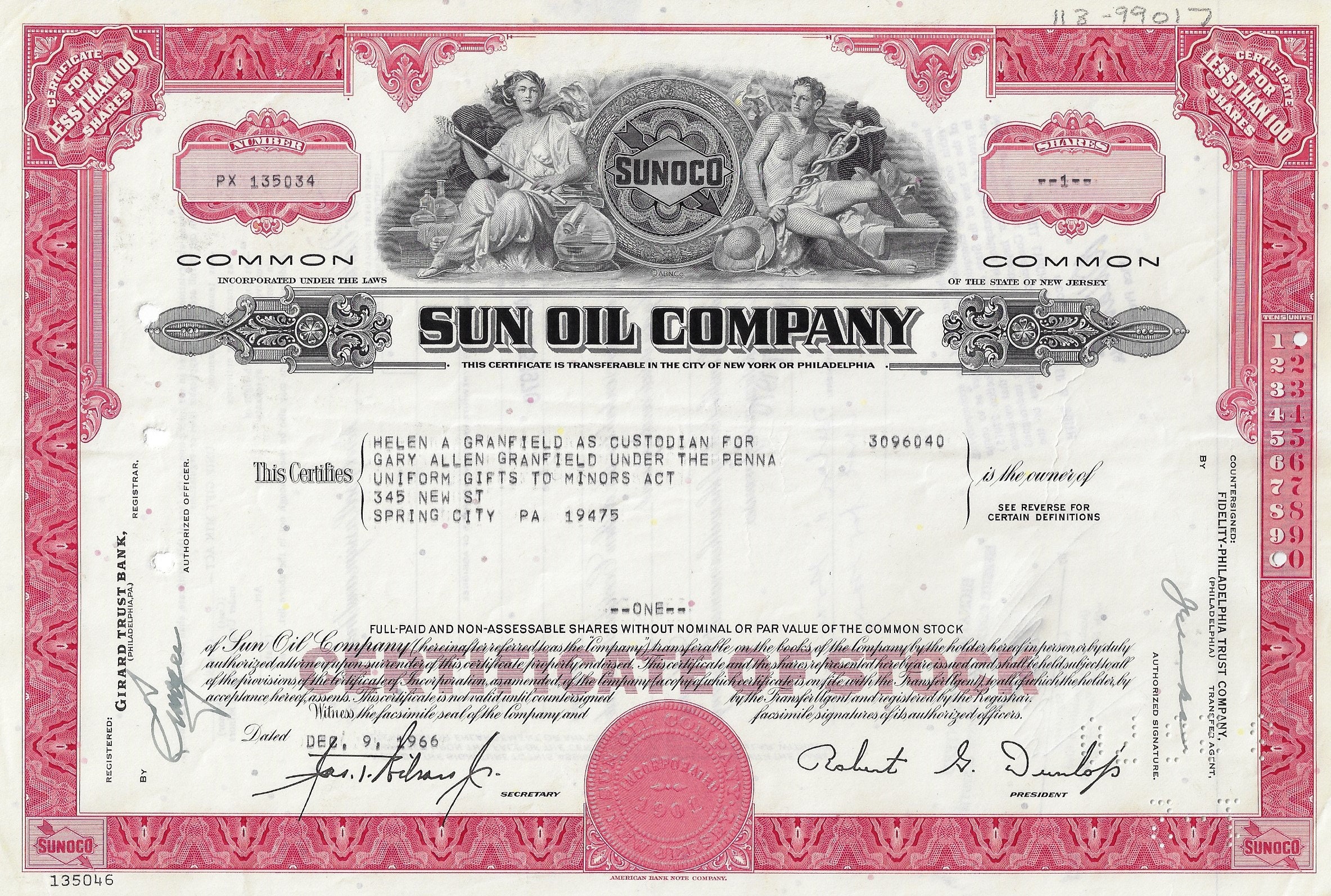 SUNOCO Sun Oil Company, Original US Stock Certificate DEKO - Etsy