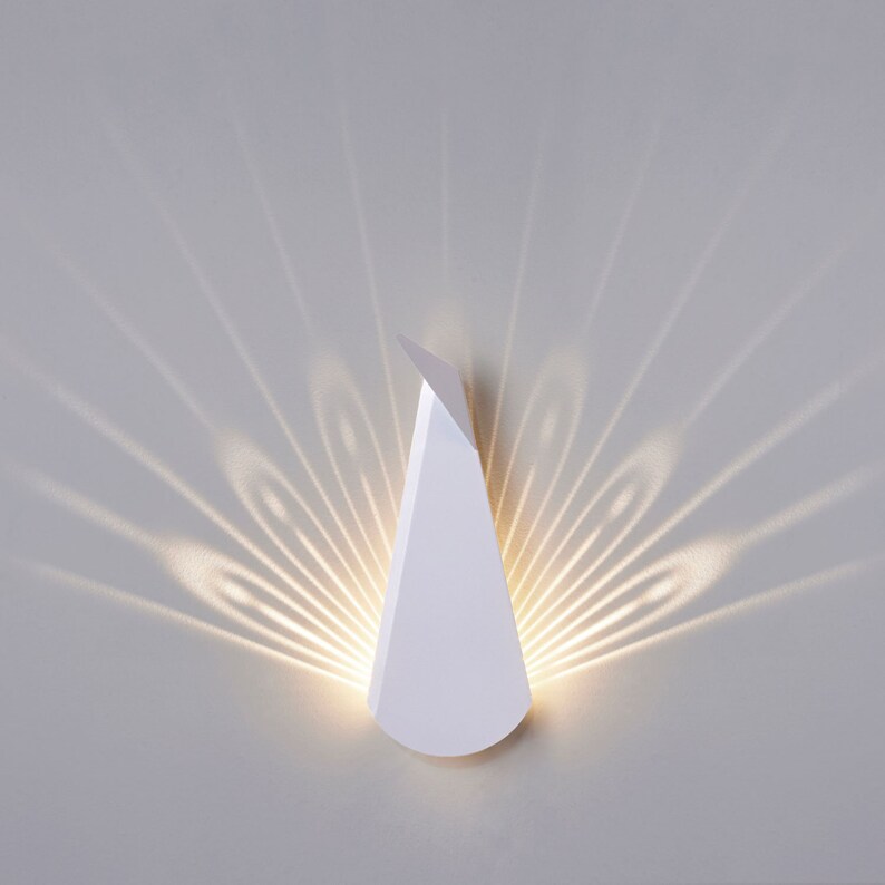 White Aluminum Peacock LED Light Fixture - Etsy