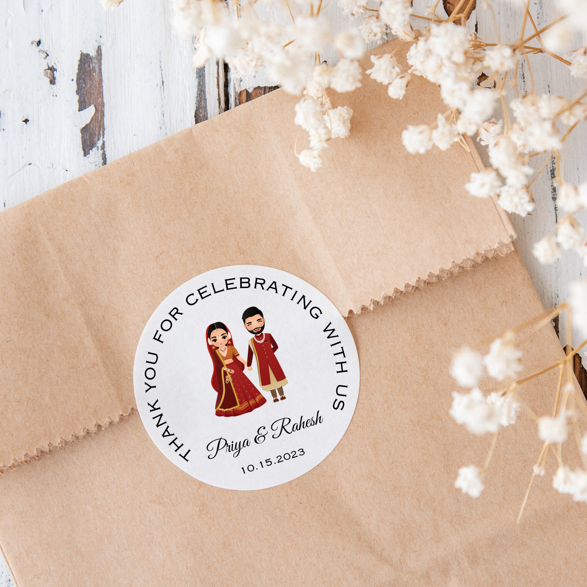 Indian Couple Wedding Favor Stickers - Personalized Party Favor ...