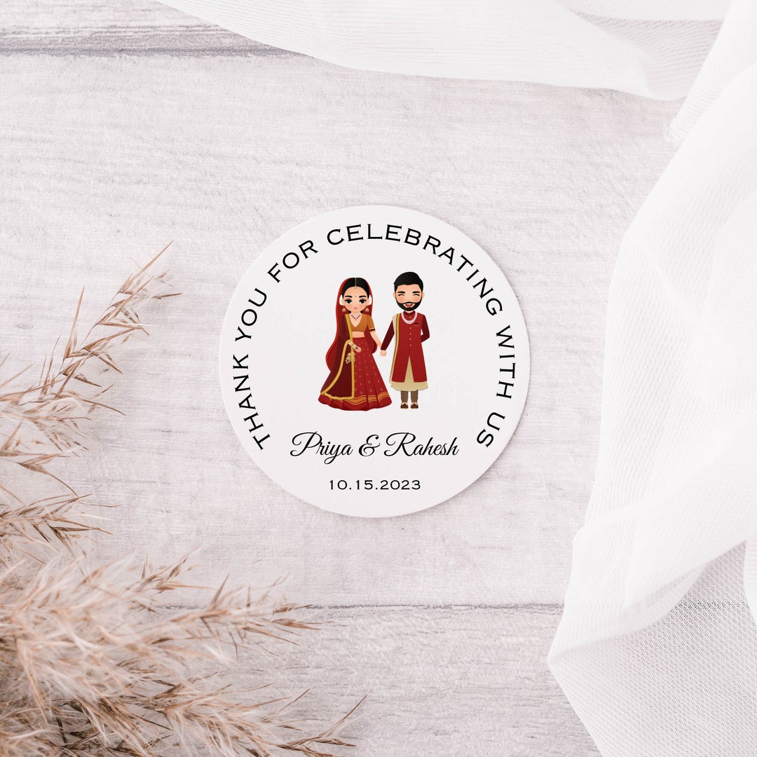 Indian Couple Wedding Favor Stickers - Personalized Party Favor ...