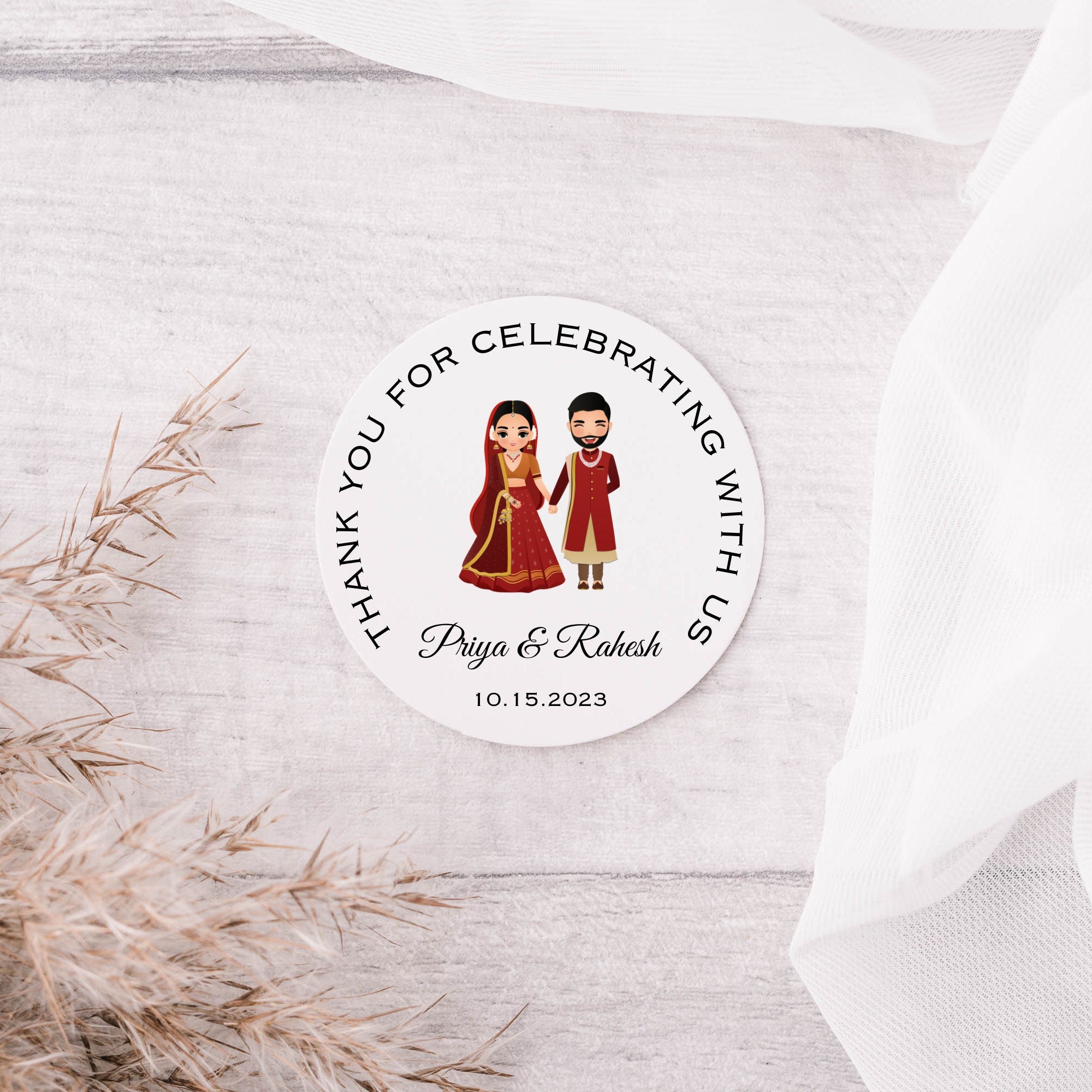 Indian Couple Wedding Favor Stickers - Personalized Party Favor ...