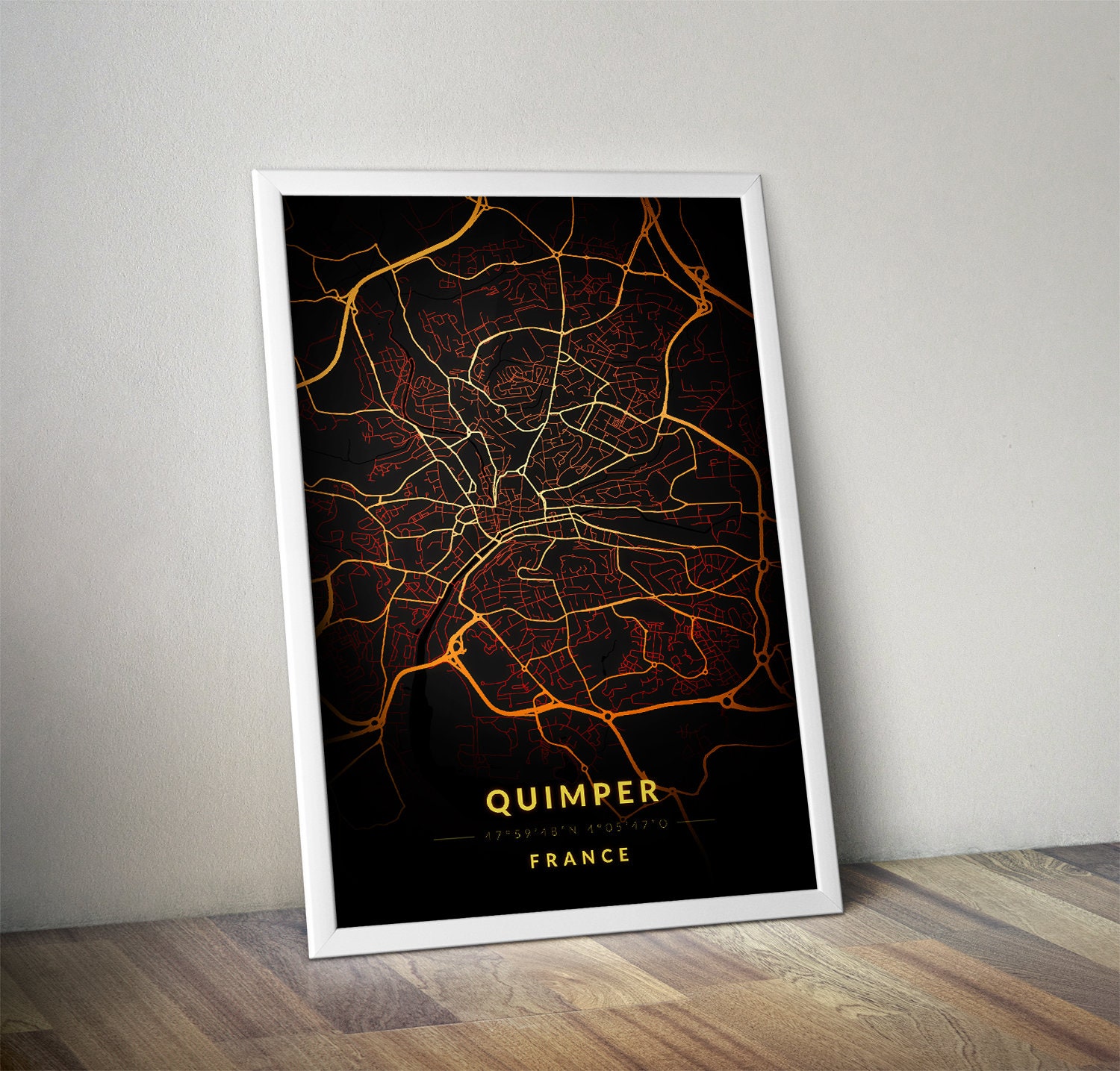 Quimper - Night City Light Map - Etsy