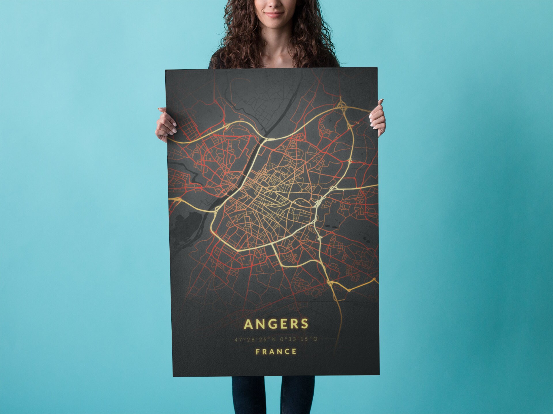 Angers Night City Light Map - Etsy