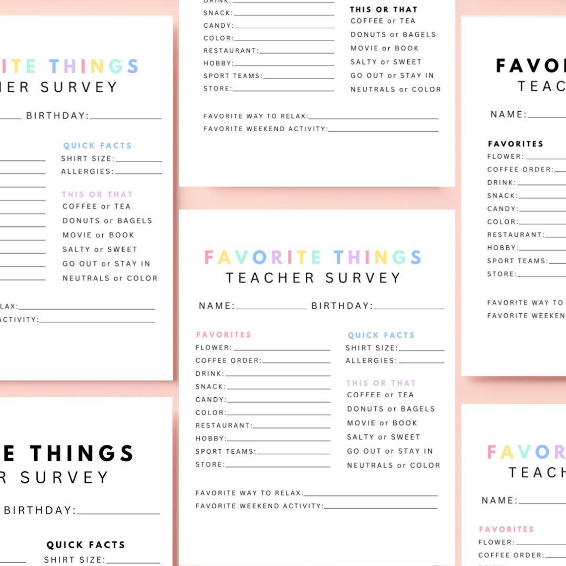 Teacher Favorite Things Survey: Get to Know Your Teacher (digital File ...