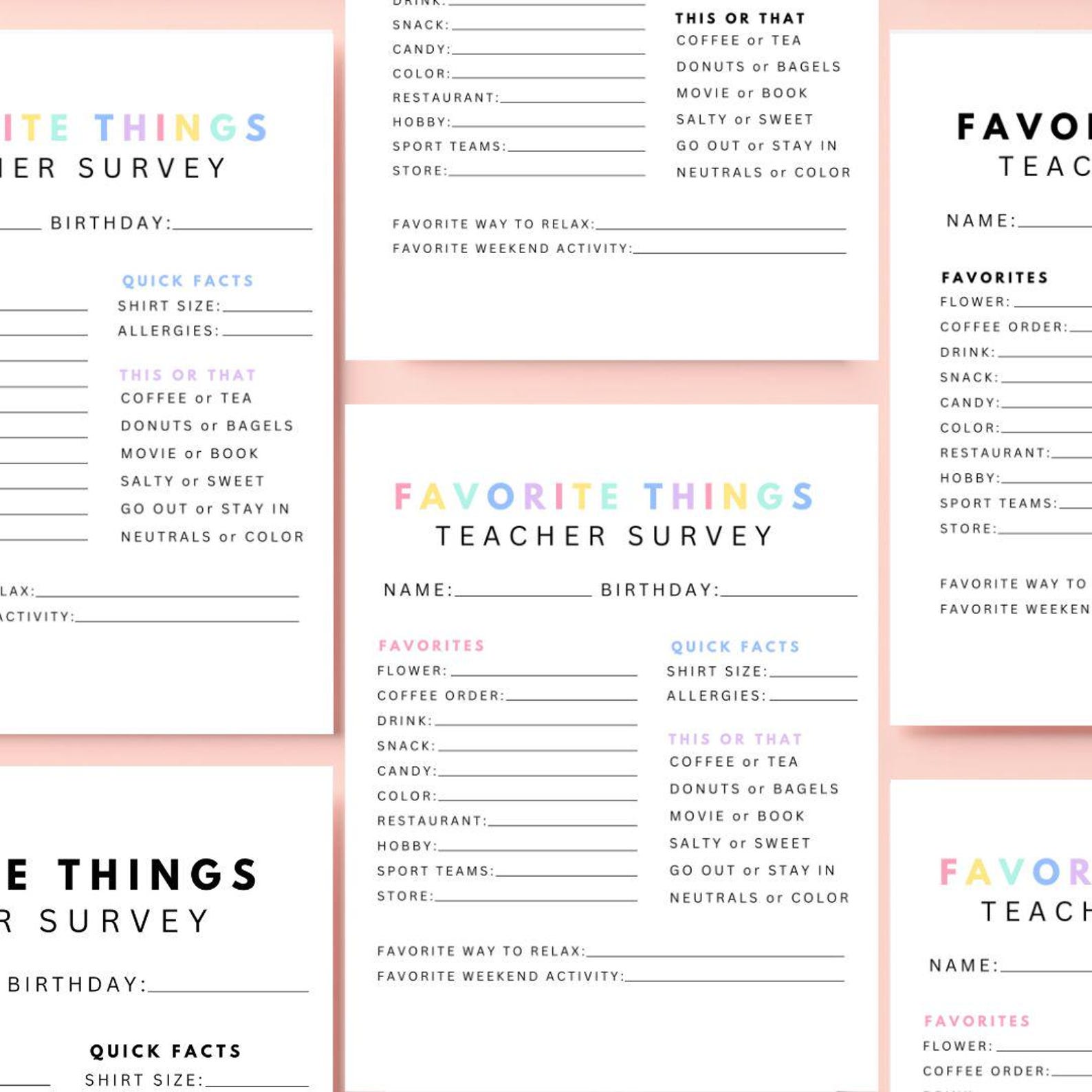 Teacher Favorite Things Survey: Get to Know Your Teacher (digital File ...