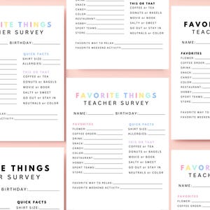 Teacher Favorite Things Survey: Get to Know Your Teacher (digital File ...