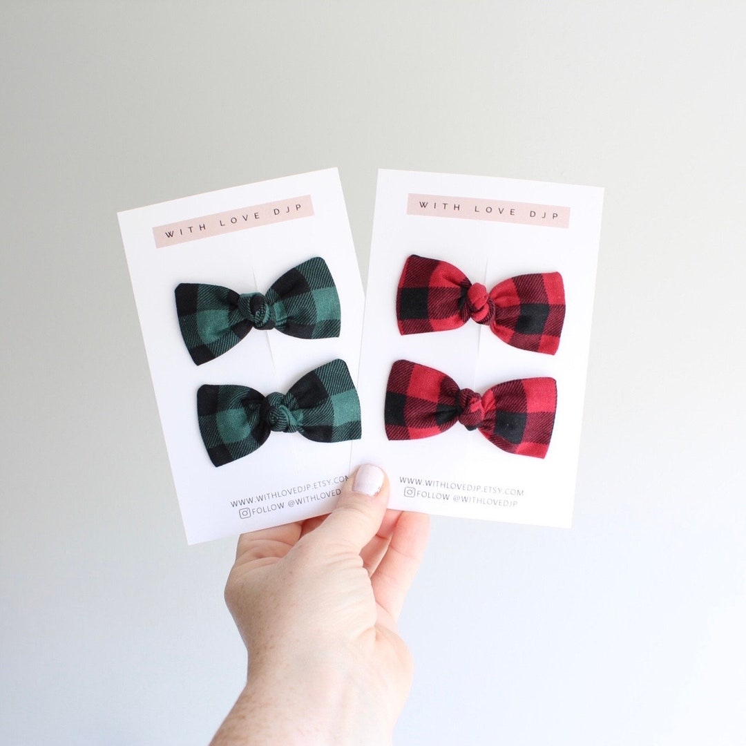 Christmas Hair Bows. Christmas Plaid Pigtail Bows Set. P Buffalo Plaid Hair Bows. Christmas ...