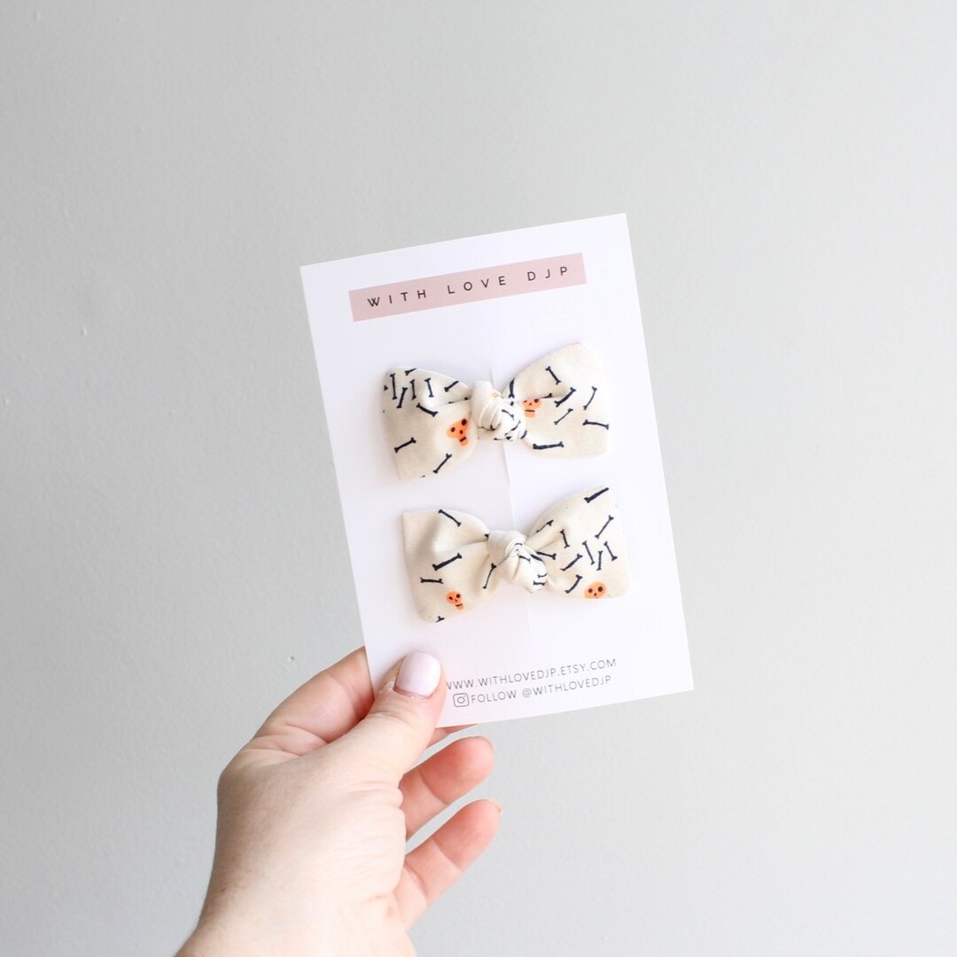 Halloween Hair Bows. Neon Skull and Bones “sweet P” Knot Pigtail Set ...