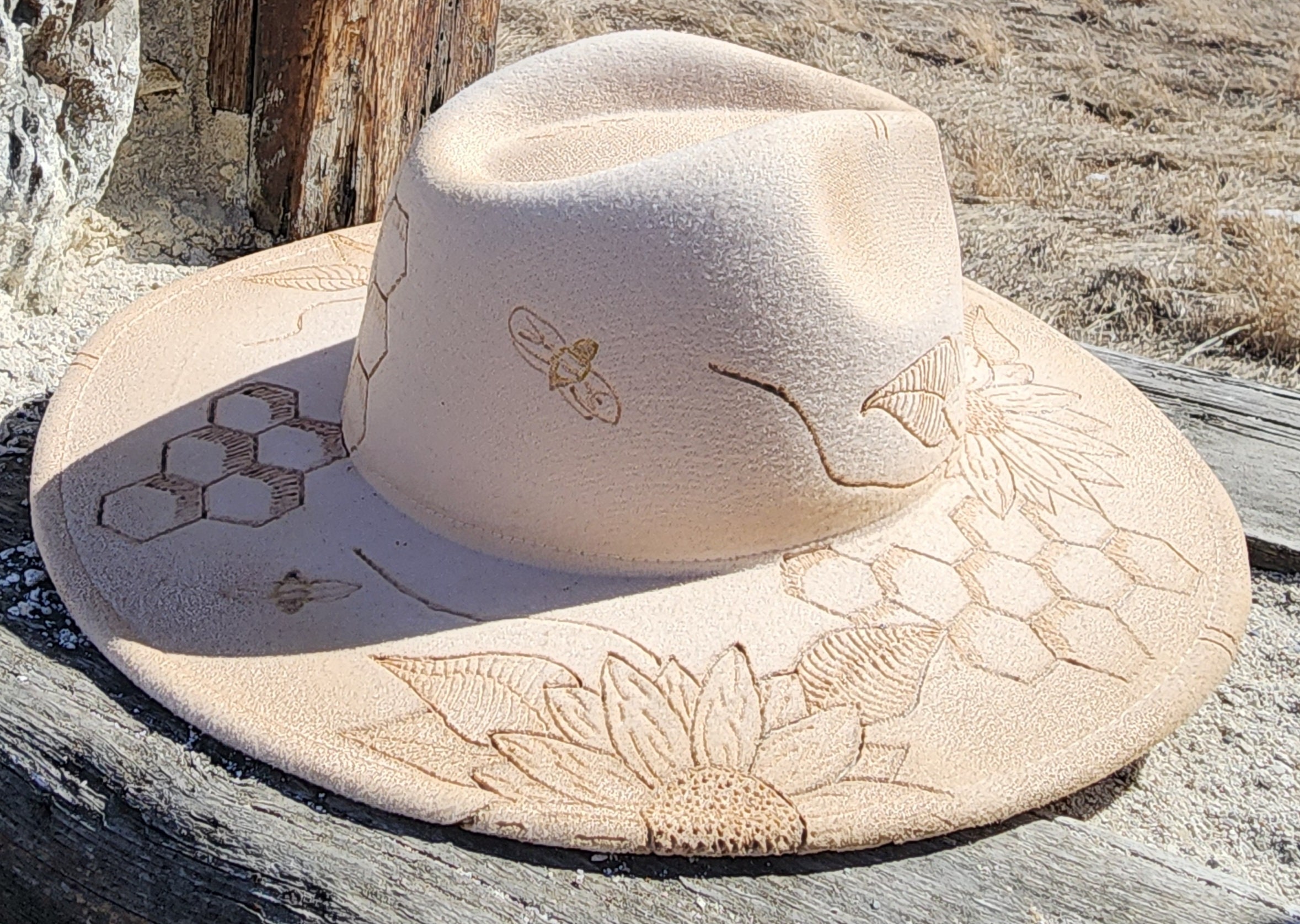 Festival Hat With Pyrography With Sunflowers and Honeycomb With Bees ...