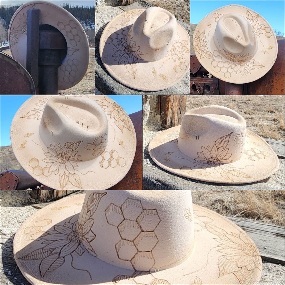Festival Hat With Pyrography With Sunflowers and Honeycomb With Bees ...