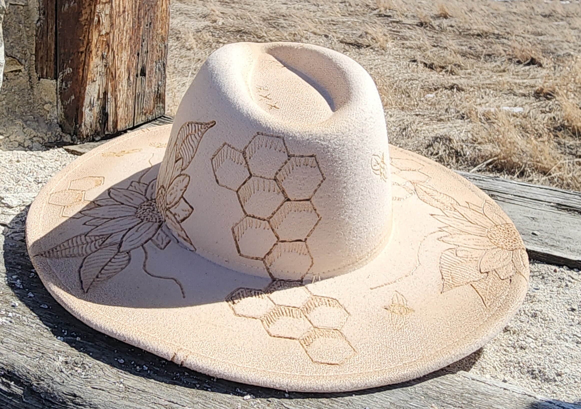 Festival Hat With Pyrography With Sunflowers and Honeycomb With Bees ...