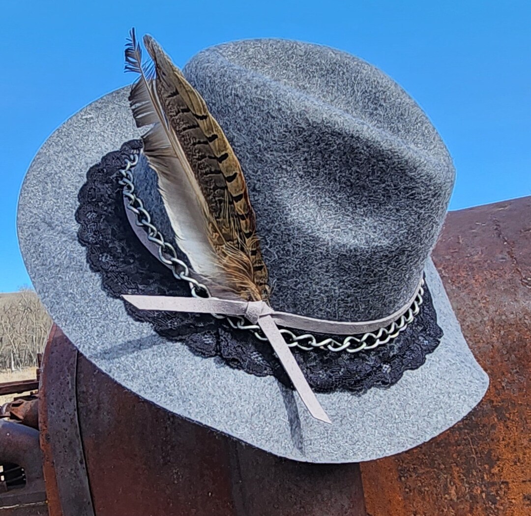 Floppy Festival Hat With Freying Band Chain and Feather - Etsy