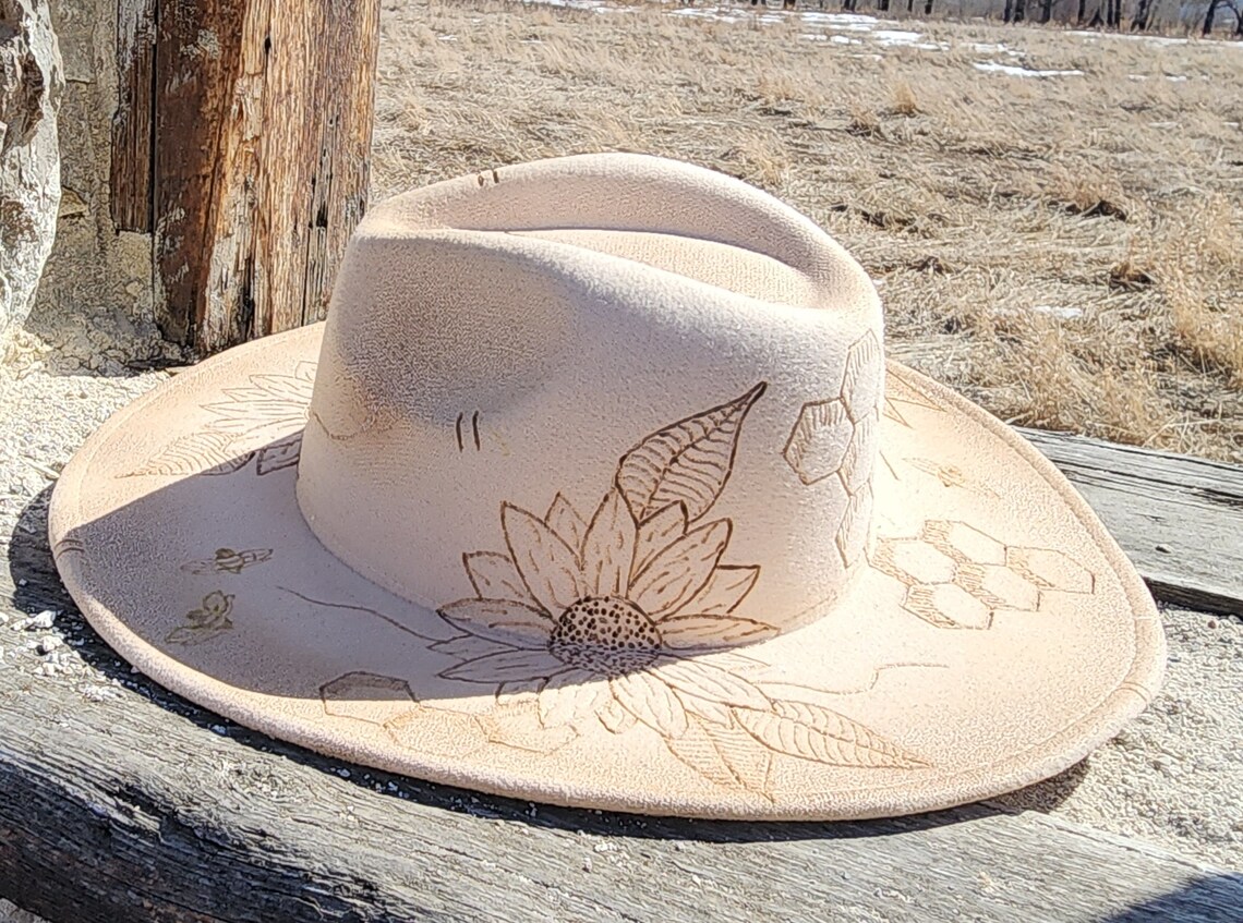 Festival Hat With Pyrography With Sunflowers and Honeycomb With Bees ...