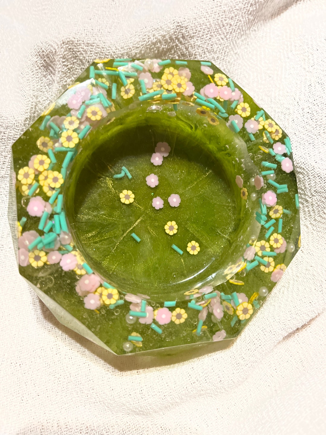 Custom Green and Gold Ashtray With Sunflower Sprinkles , Trinket Dish ...