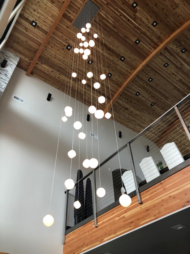 White-globe-multi-pendant-lighting | VOYAGE | Multi-pendant-staircase ...