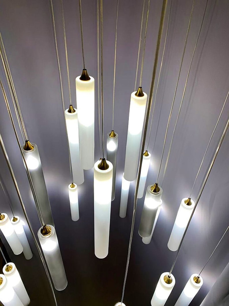 RAINFALL Glass Pendant Chandelier: Modern Two-story Foyer Lighting - Etsy