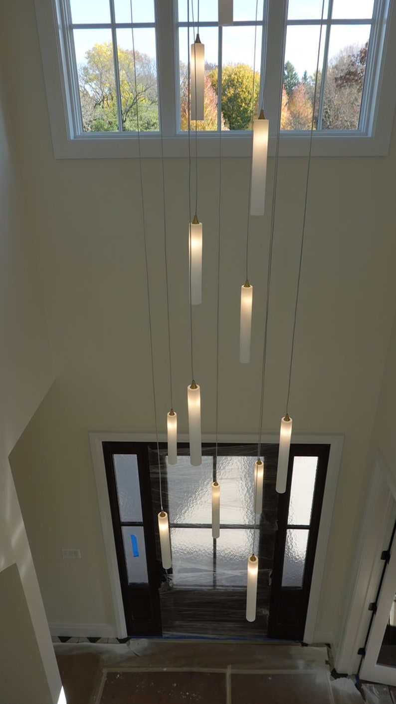 RAINFALL Glass Pendant Chandelier: Modern Two-story Foyer Lighting - Etsy
