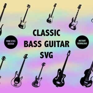 BASS GUITAR SVG Instrument Clipart Cut Files and Classic Guitars for ...
