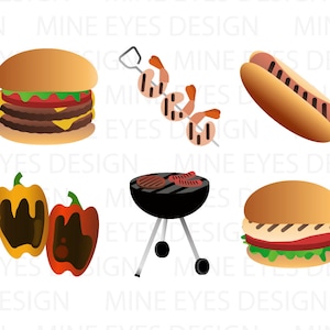 BBQ CLIPART Summer Barbeque Icons Carnivore Clipart Brisket Burgers Hot ...