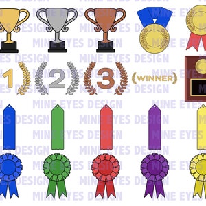 AWARD & TROPHY CLIPART - Medals, Ribbons, and Plaques - Instant ...