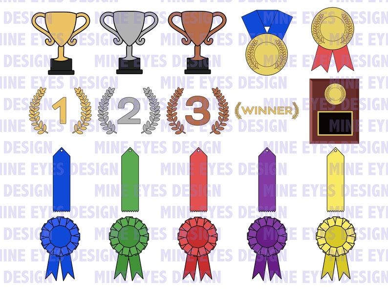 AWARD & TROPHY CLIPART Medals Ribbons and Plaques - Etsy