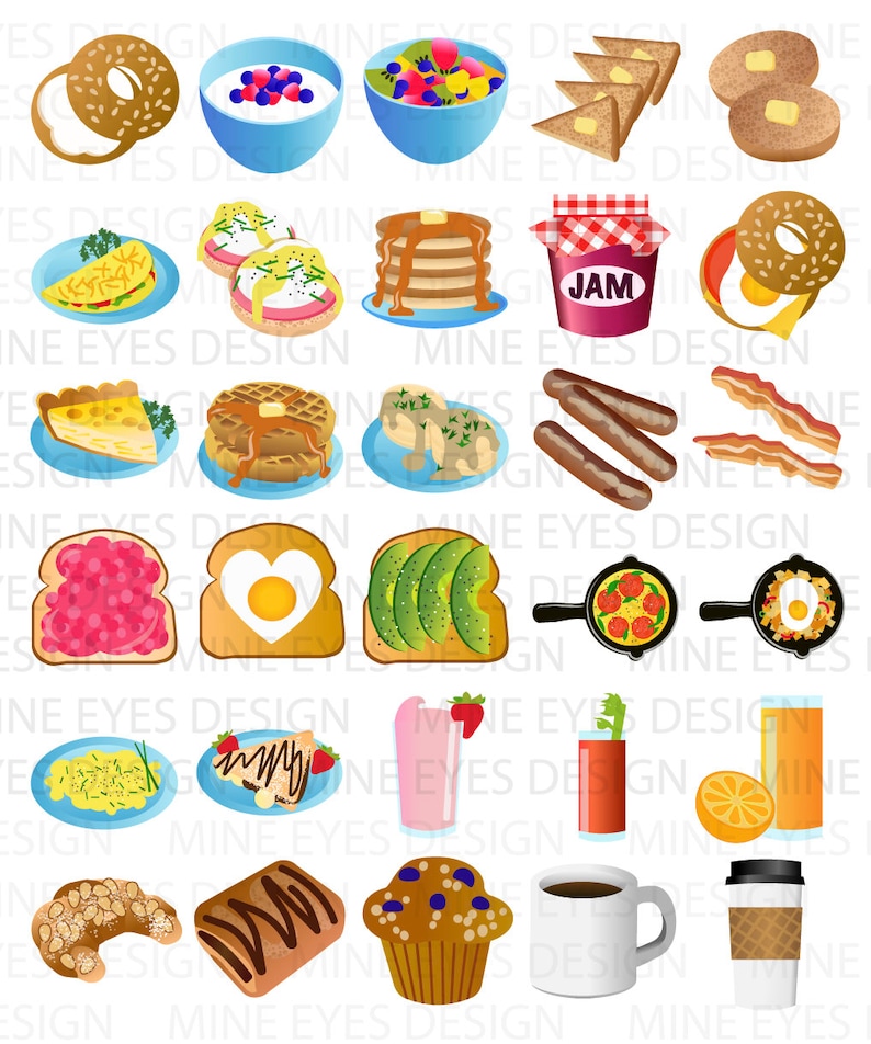Weekend Brunch Clipart Set Breakfast Icons Printable Eggs and Bacon Art ...