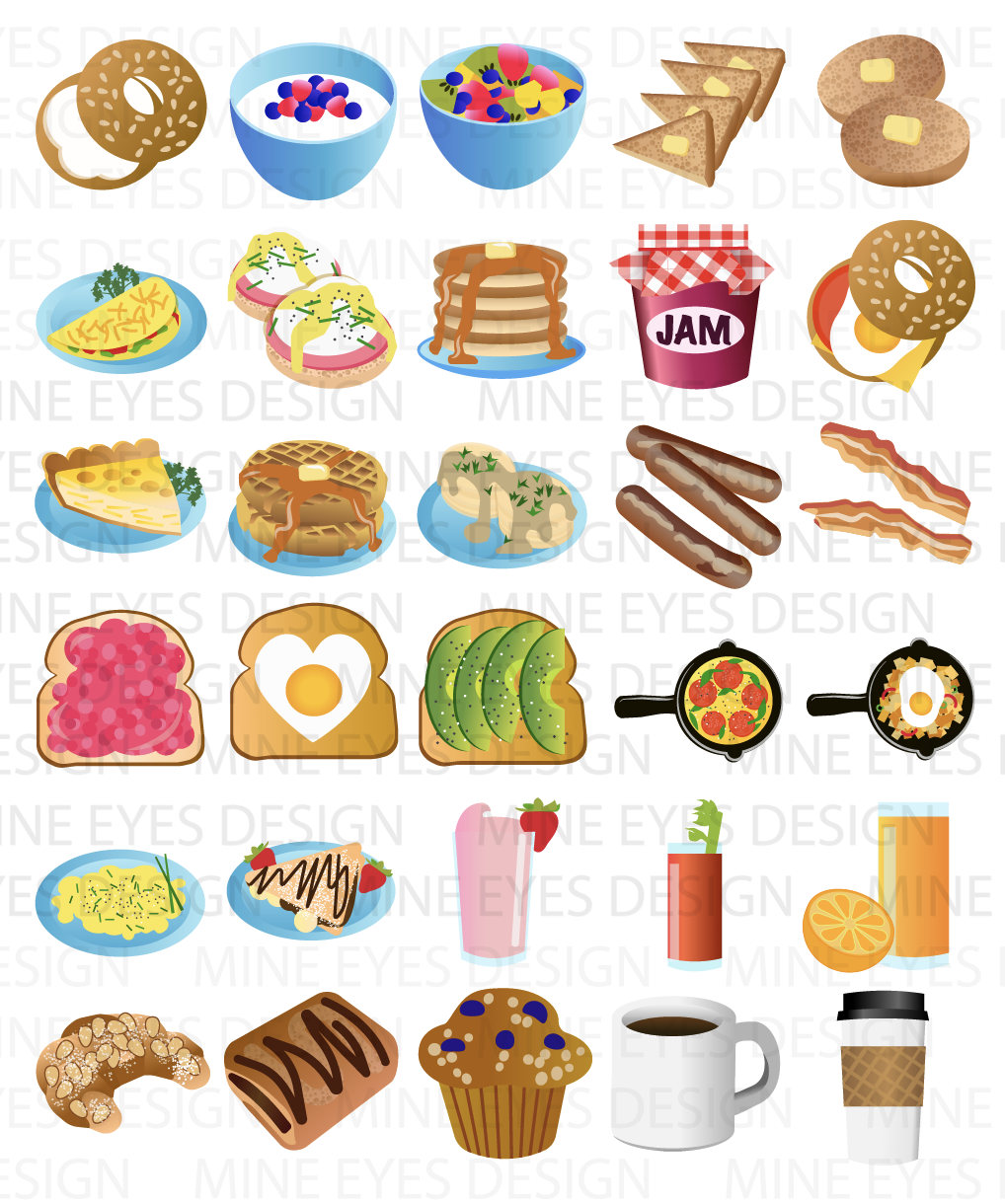 Weekend Brunch Clipart Set Breakfast Icons Printable Eggs and Bacon Art ...