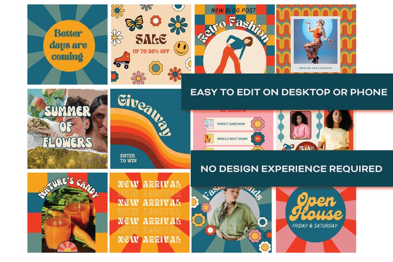 70s Instagram Post Templates: Retro Canva Designs (40) - Etsy