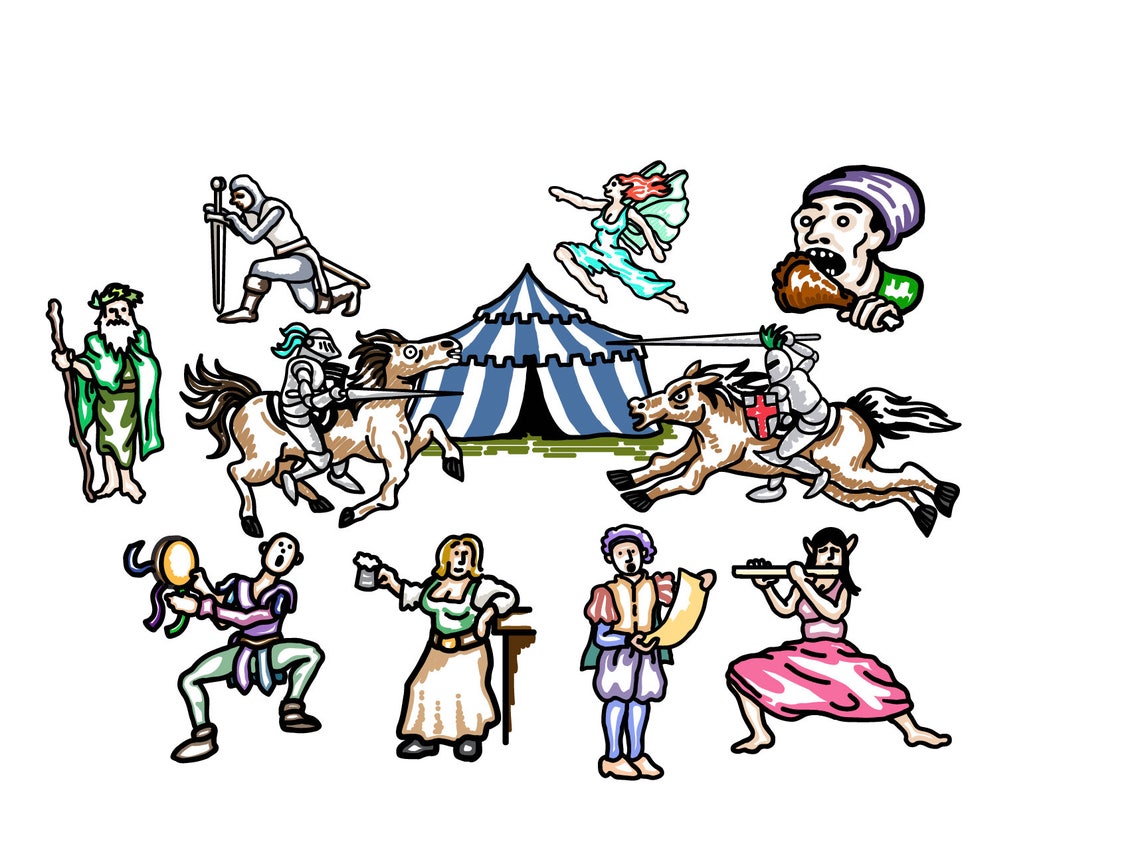 RENAISSANCE CLIPART Printable Ren Faire Knights Fairies and Villager ...