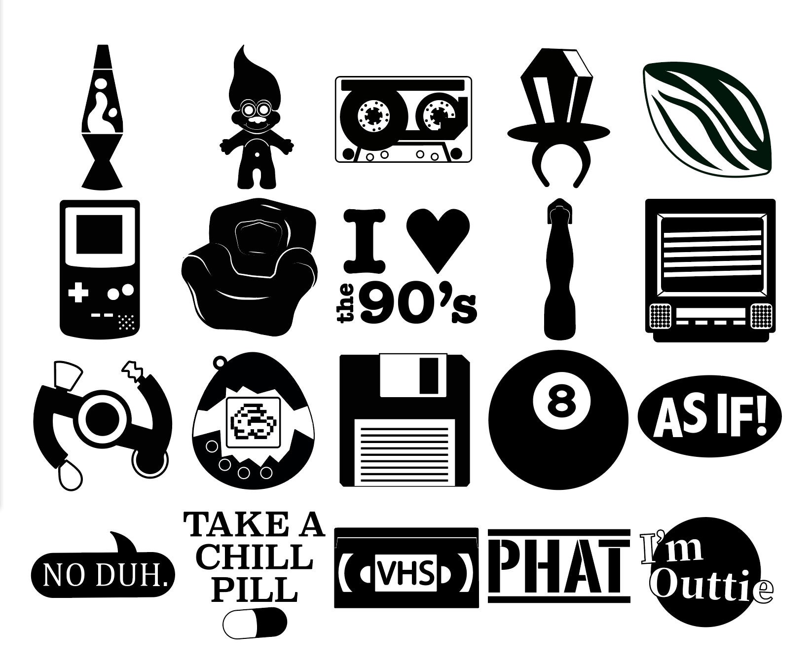 90's SVG COLLECTION 90s clipart cut files and 90s | Etsy