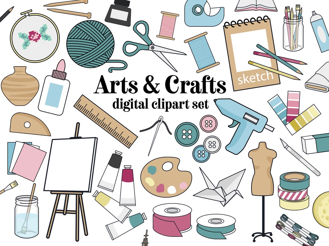 Arts and Crafts Clipart Digital Clipart Set Artist Clip Art Art Tools and Supplies for Artists ...