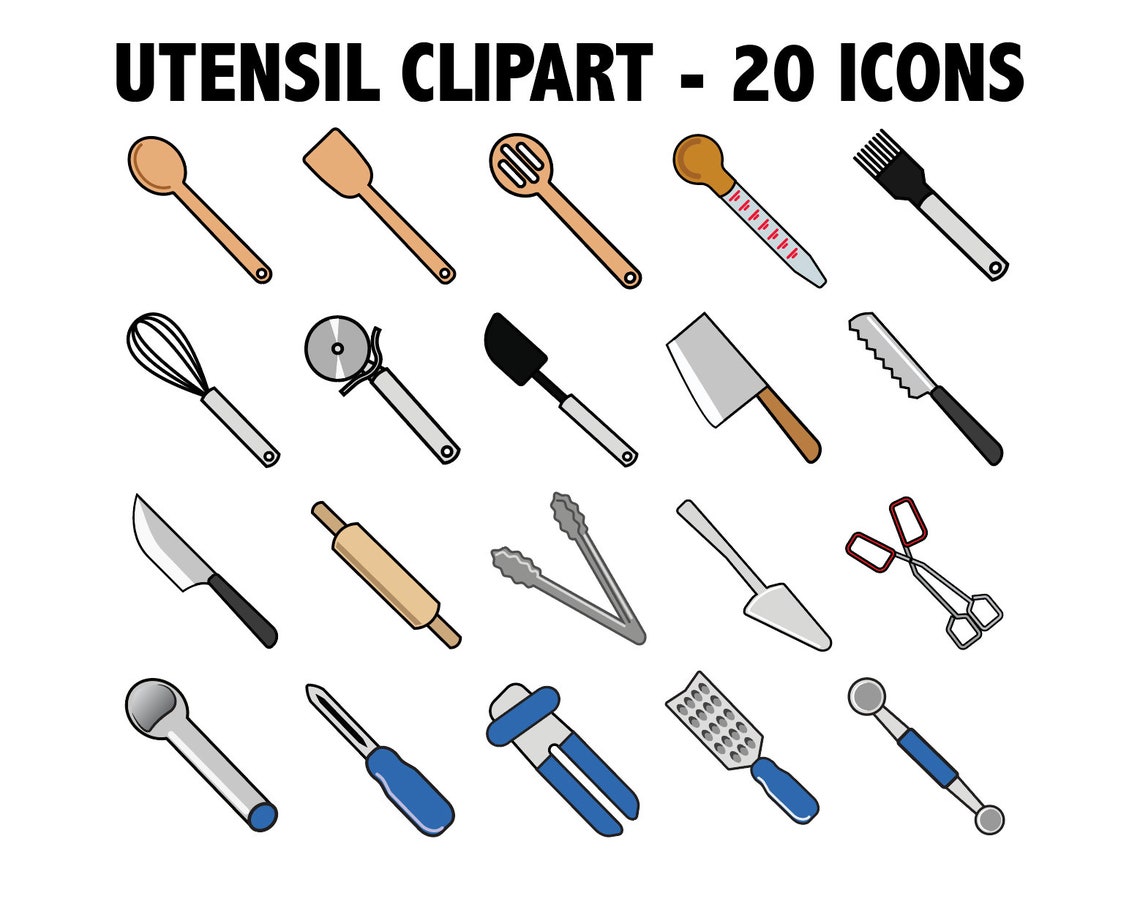 UTENSIL CLIPART Kitchen utensil icons Printable cooking | Etsy